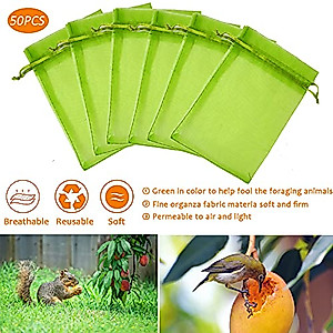 Miuezuth 50PCS Fruit Protection Netting Bags for Fruit Trees, 9x6 Inch Garden Mesh Barrier Bags to Protect Plants from Pest Birds Squirrels, Fruit Cover Mesh Bag with Drawstring, Reusable, Green