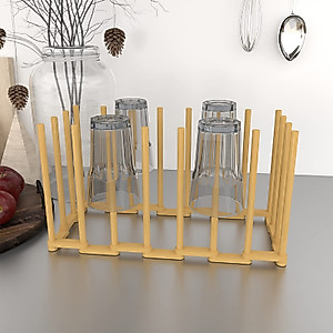 yeshine Bamboo Bottle Drying Rack, Plastic Bag Drying Rack, Natural Bamboo Kitchen Countertop Multifunctional Drying Rack, for Cups/Mugs/Bottles/Plates/Plastic Bags Draining Rack