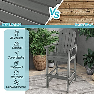 Giantex Outdoor HDPE Bar Stool, Tall Adirondack Chair with Armrests and Footrest, 30 Inches Counter Height Bar Stool for Garden, Backyard, Weather Resistance, Easy Maintenance (2, Gray)