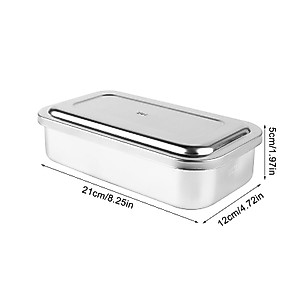Baluue Stainless Steel Instruments Trays with Lid, Plate Trays Boxs, Sterilized Metal Box Organizer for Lab Instrument Container Supplies Silver 8 Inch