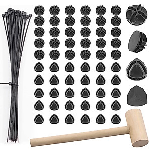 Swpeet 91Pcs 2 Styles Black Cube Plastic Connector with Cable Ties and Wooden Mallet Assortment Kit, Cube Round and Right Angle Organizer Connector Wire Grid Heavy Duty Zip Ties for Shelving