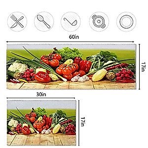 Kitchen Rugs Washable,Fruits Vegetables,Non Skid Anti-Fatigue Floor Mats for Sink,2 Pcs Set (59"X16"+ 29"X16")