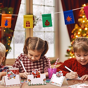 Tenceur 100 Pcs Christmas Place Cards for Table Setting Blank Christmas Table Name Place Cards Holders with 2 Pens Tented Rustic Folded Dinner Name Tags for Xmas Brunch Birthday Holiday Party 10 Style