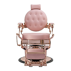 Truman Vintage Barber Chair, Reclining Heavy Duty Barber Chair, Pink Seat Rose Gold Frame