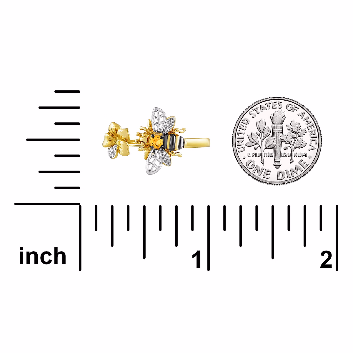 Lurie Jewelry Diamond Rings for Women - Rings for Her 0.022 Carat 14K Yellow Gold Ring with White Diamond and 0.059 Carat Citrine Gold Statement Rings for Women