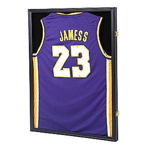 Jersey Display Frame Case, Large Lockable Shadow Box Sports Jersey Frame with 98% UV Protection Acrylic and 2 Hanger for Baseball Basketball Football Soccer Hockey Shirt,Uniform, Graduates Black