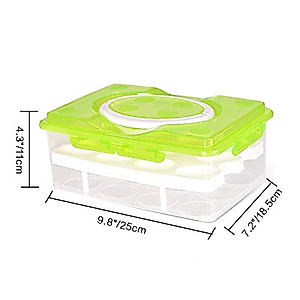 2-Tier Deviled Egg Container Deviled Egg Holder with Lid and Handle Removable Tray for Refrigerator Freezer Storage, Holds 24 Eggs (Green)