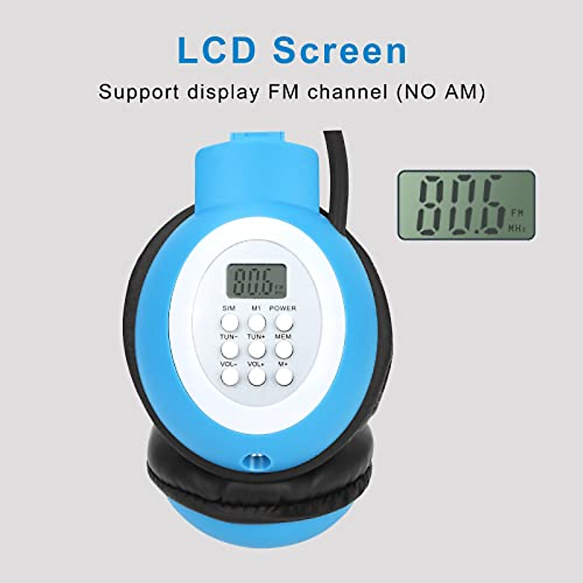 Portable Digital Personal FM Radio Headphones Ear Muffs with Antenna, 2 AA Batteries Powered LCD Display Wireless Headset with Build in Radio for Walking, Jogging and Daily Works