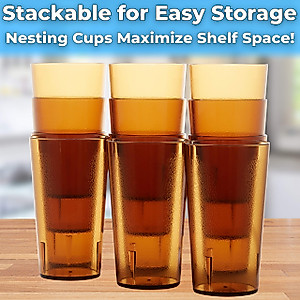 Restaurant Grade, BPA Free 12oz Amber Plastic Cup 24 pk. Break Resistant Drinking Glasses Are Reusable, Stackable and Shatterproof. Best Drink Tumblers for Cafe, Party and Catering Supplies