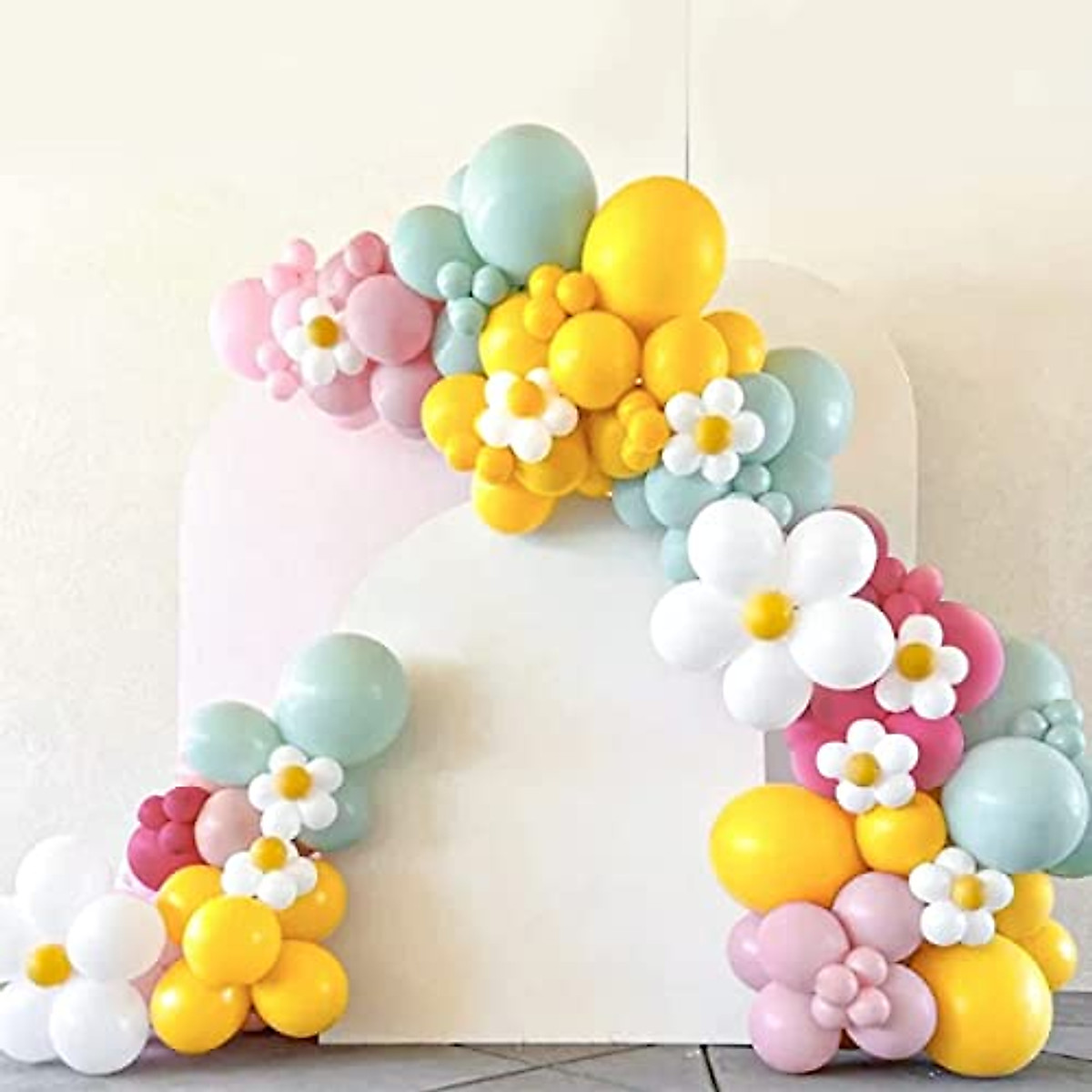 DIY Daisy Balloon Garland,147PCS Daisy Balloon Arch Kit, Retro Hippie Boho Macaron Pastel Balloons Garland for Baby Shower Bridal Wedding Daisy Birthday Party Decorations
