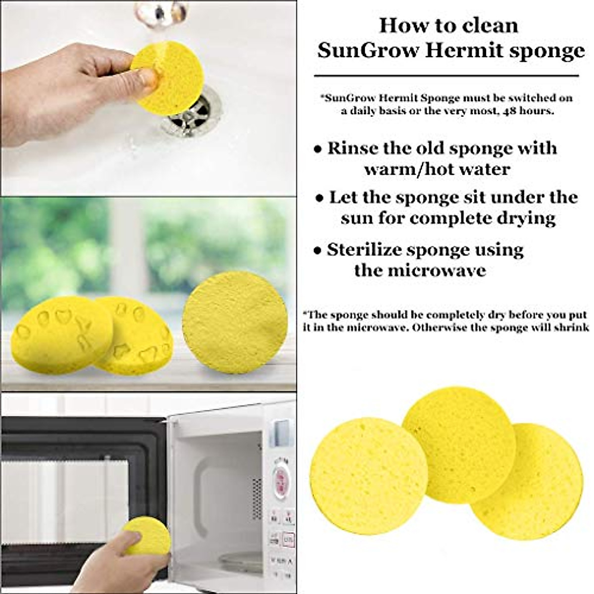 Hermit Crab Sponges for Water, 3 Pack Unbleached Hermit Crab Accessories & Supplies, Pet Crab Sponges Provide Nutrients and Maintain Tank Humidity, Water Dish Yellow Real Sea Sponges, 2" x 1"
