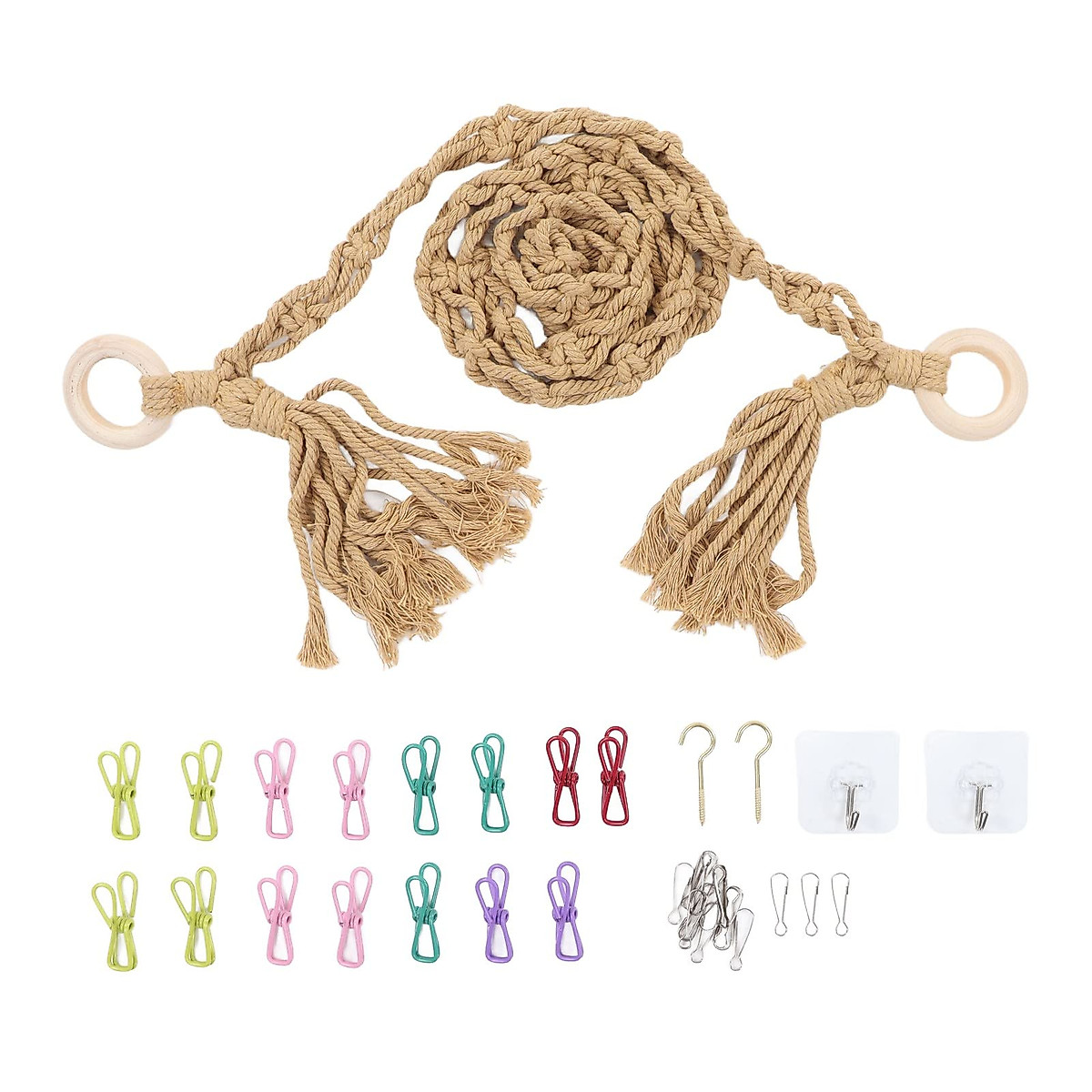 Cotton Boho Macrame Stuffed Animal Hanging Chain- Strong Toy Organizer Storage Chain 59" Handmade Plush Toys Hanging Chain with 15 Metal Clips & 2 Hook Wall Toy Storage Chain Decor for Toys Hats