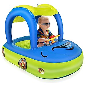 Baby Pool Float with UPF 50+ Canopy,Car Shaped Babies Swim Float Boat for Toddler Infant Swim Ring Pool Spring Floaties Summer Beach Outdoor Play