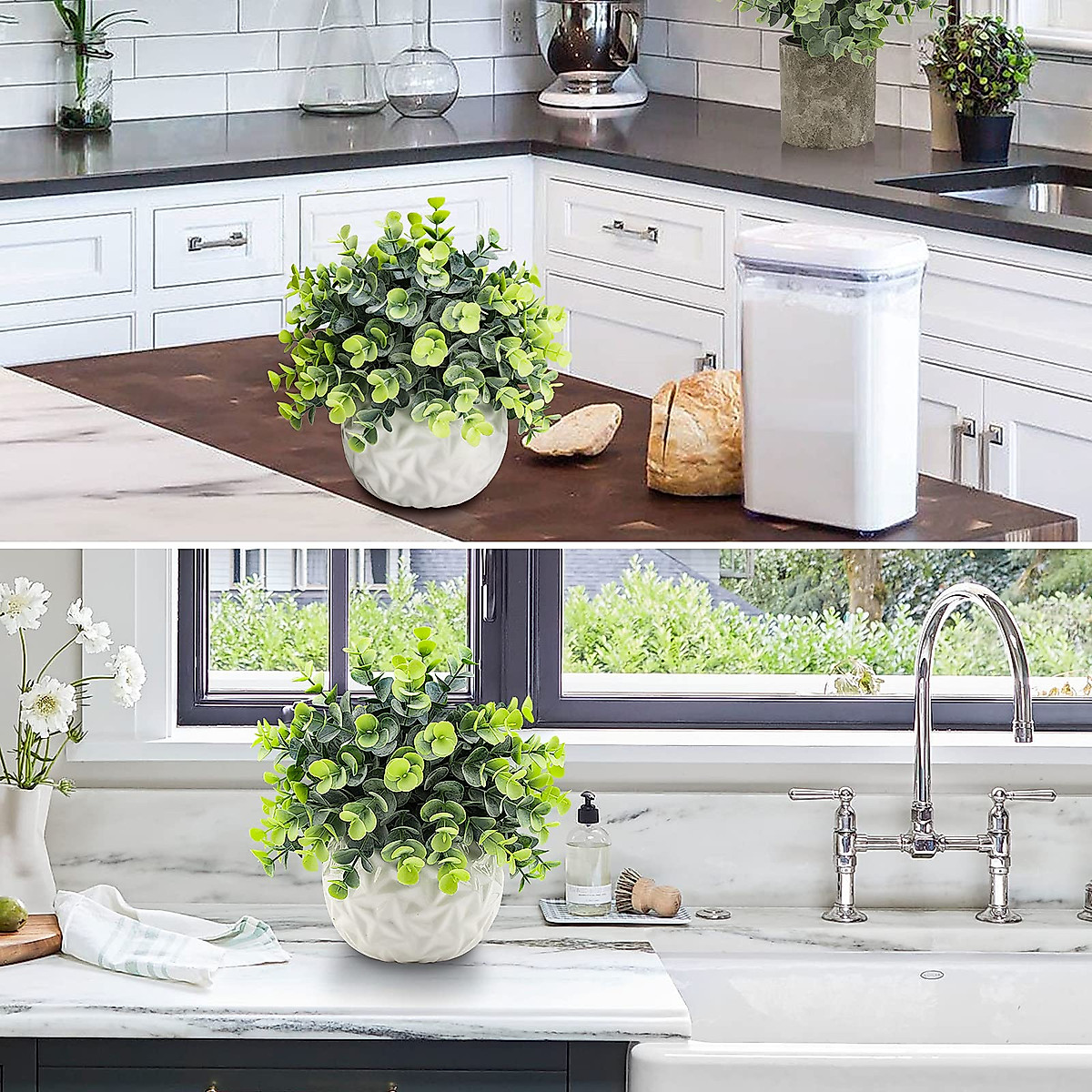 Hopewood Fake Plants Indoor Small Artificial Eucalyptus Plants in White Pots for Bedroom Home Decor Faux Plants Decor
