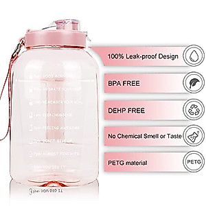 OTTEN Gallon Water Bottle with Time Marker - Water Bottles with Bottle Brush, Reusable Tritan Gym Water Bottle with Handle, BPA Free Leak Proof Water Jug (Pink, 128 Ounces)