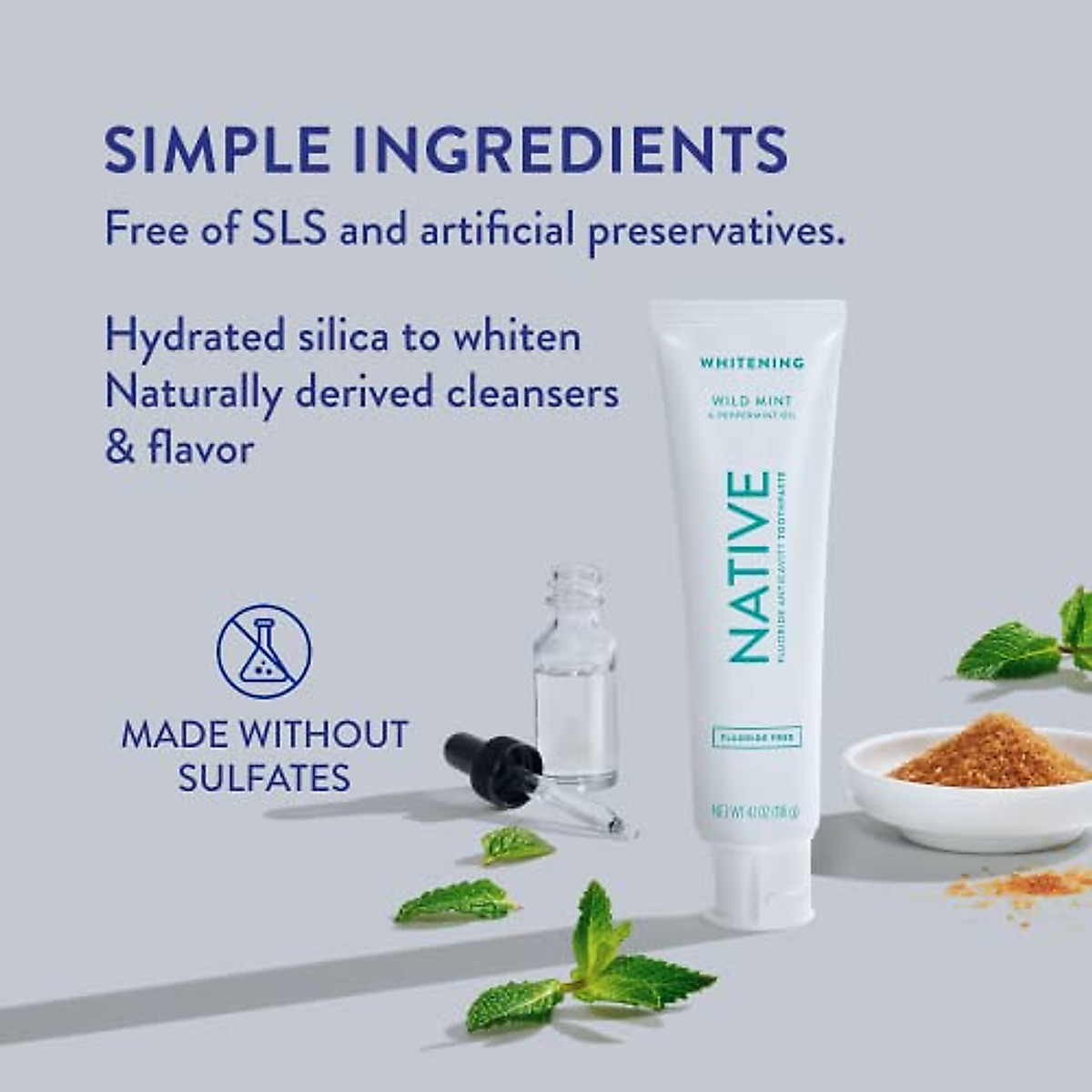 Native Toothpaste Made from Naturally-Derived Cleaners and Simple Ingredients That Safely Whitens Teeth, 4.1 oz, Wild Mint Fluoride Free - 1 Count