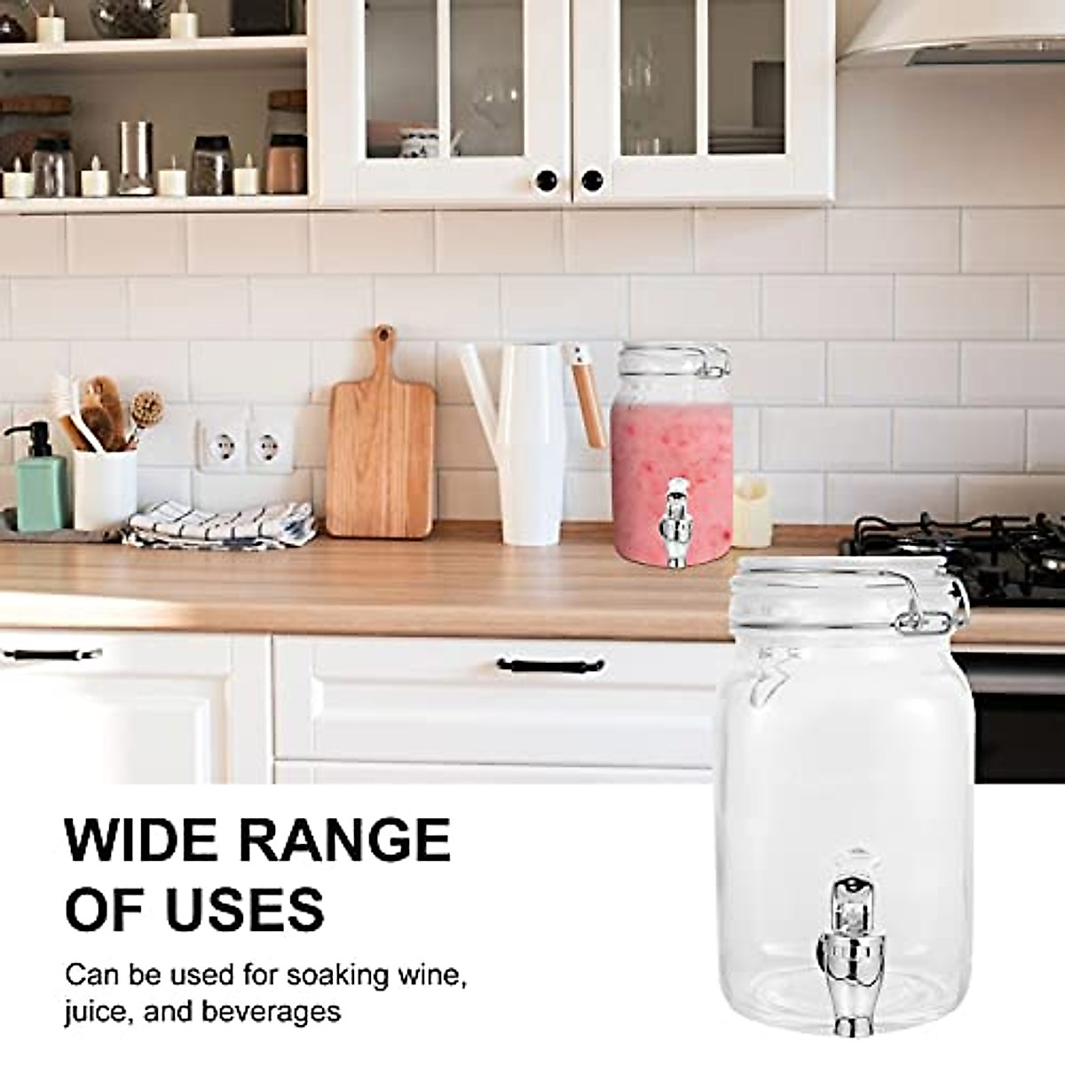 Hemoton Glass Dispenser Jar Beverage Dispenser Glass Jar with Tap Party Drink Dispenser Juice Dispenser Mason Jar with Spigot Glass Jar with Faucet