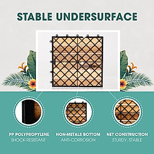 Idzo Pack of 10 Deck Tiles - Waterproof Acacia Wood for Outdoor Flooring, Interlocking Deck Tiles for Both Indoor and Outdoor - 6 Slats, Golden Teak, 12 x 12 x 0.9 inches (SERA)