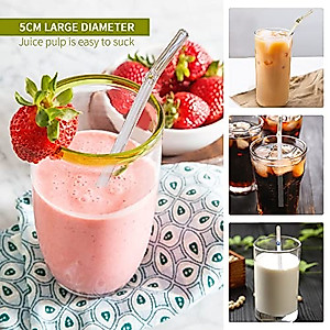 6-Pack Reusable Glass Straws with Flowers,Glass Straws Shatter Resistant,8''x8 MM,6 Bent with 2 Cleaning Brushes - Perfect for Smoothies, Milkshakes, Tea, Juice - Dishwasher Safe