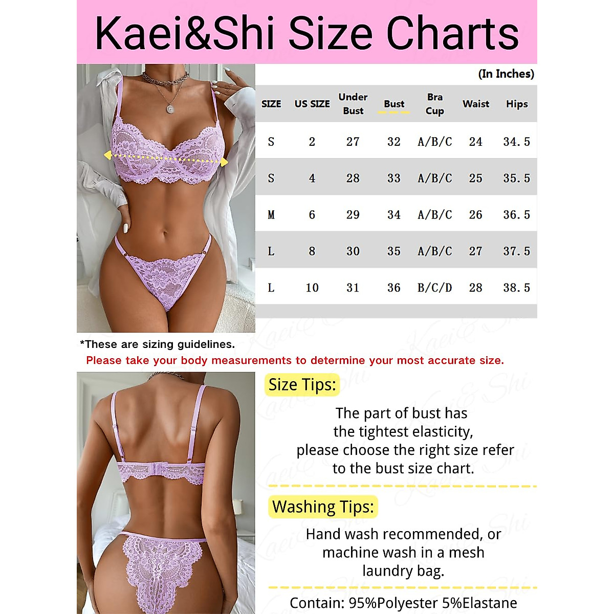 Kaei&Shi Sexy Bra And Panty Sets,Underwire Mesh Floral Lace Lingerie For Women,Thong Sheer Matching Two Piece Sexy Lingerie Set Boudoir Light Purple Medium