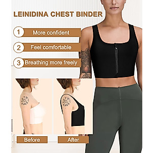 LEINIDINA Chest Binder Tomboy Transgender FTM Square Collar with Front Zipper Binder Bra Tank Top