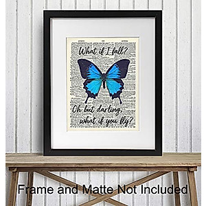 Inspirational Wall Art - Home Decor, Room Decorations for Bedroom, Office, Living Room - Unique Cute Boho Gift for Women, Girls, Teens - Blue Butterfly – 8x10 Self Confidence Picture Poster Sign