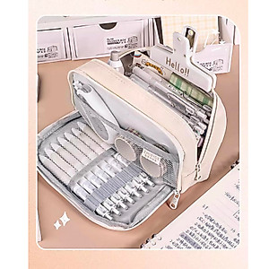 Krdrgey Beige Pencil Case, Large Capacity Study Pouch Bag with Two Compartments, Portable Soft Canvas Easy Carry for Library and Travel Makeup Organizer, Elegant Aesthetic Study Supplies (green)