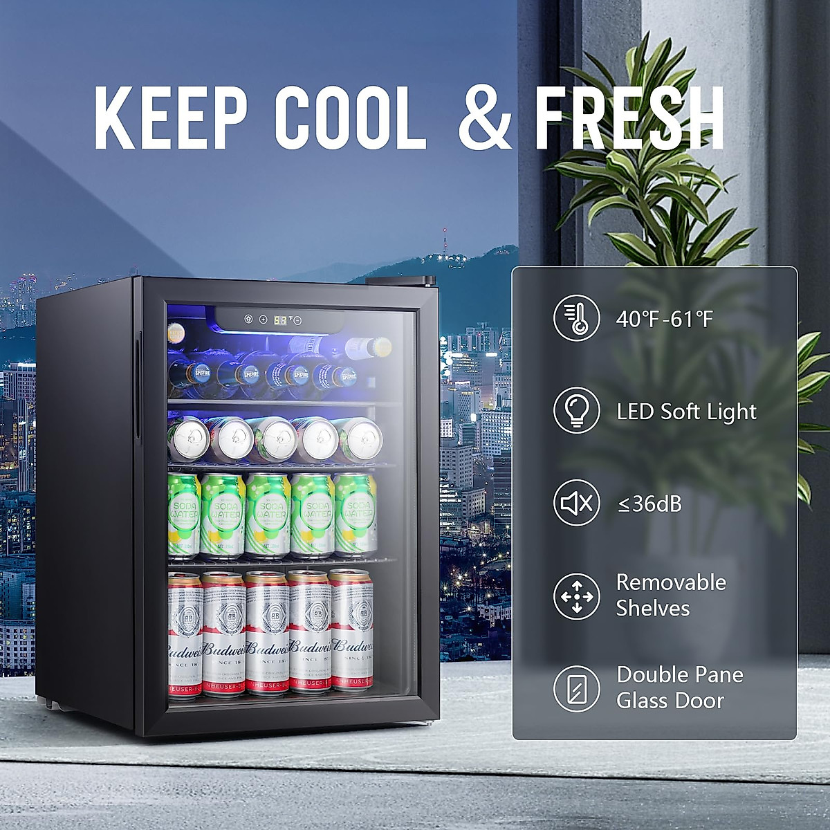 Antarctic Star 100 Can Beverage Refigerator/Mini Wine Cellar Fridge for Soda Beer or Wine,Small Drink Dispenser, for Office or Home,Freestanding, 2.6 Cu. Ft.Black