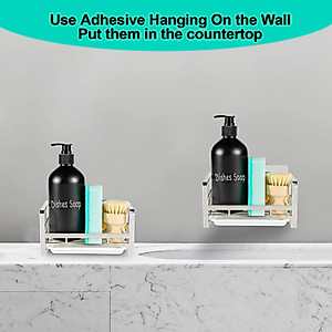 TEZZ Sponge Holder for Kitchen Sink- Stainless Steel Kitchen Storage Sink Caddy for Organizing Sponge, Brush & Dish Soap Dispenser, Kitchen Sink Organizer Rack with Adhesive or Counter top, Silver