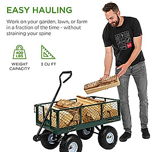 Best Choice Products Utility Garden Cart Wagon for Lawn, Yard w/Heavy-Duty Steel 400lb Weight Capacity, Removable Sides, Long Handle, 10in Tires - Green