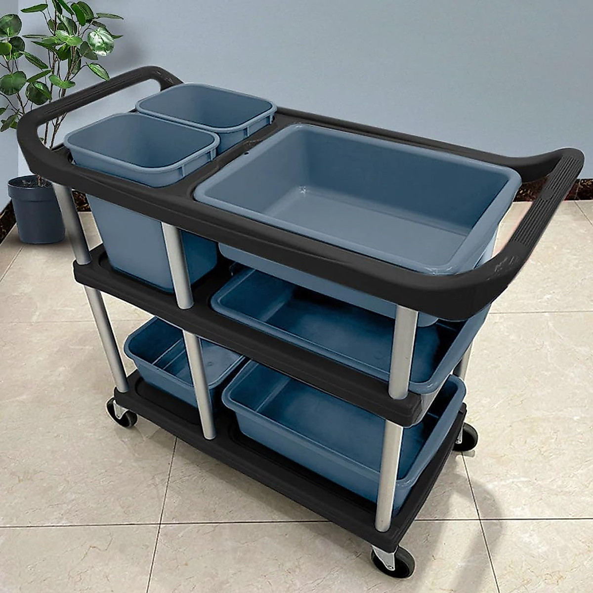 Storage Cart 3 Tier Heavy Duty Commercial Grade Utility Cart,Carts With Wheels,Multi-Function Mobile Shelving Unit Organizer for Hotel,Restaurant,Kitchen, Bedroom,Laundry Room( Size : 88*46.5*94 cm )