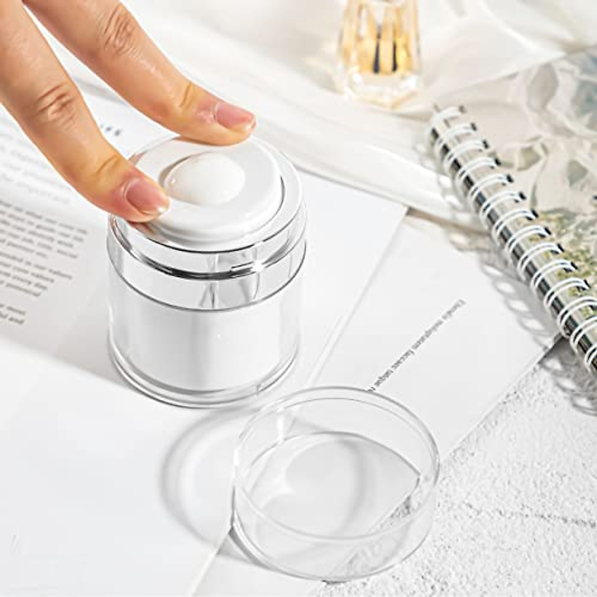 Cream Jar Vacuum Bottle, 4Pcs Refillable Airless Pump Jars with Pump Lid, Portable Travel Airless Cosmetic Container for Cream and Lotion, 1 oz