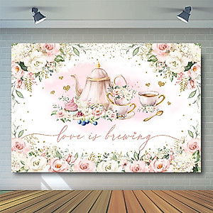 Avezano Love is Brewing Backdrop Wedding Bridal Shower Party Decorations Valentine's Tea Party Theme Photo Background Cake Table Banner (8x6ft)