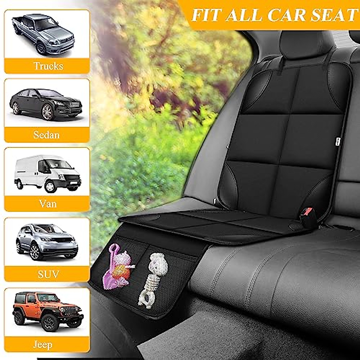 Meolsaek Car Seat Protector for Child Car Seat, 600D Fabric Carseat Seat Protectors with Non-Slip Backing, Waterproof Seat Covers for Car with Thick Pad Back Seat Cover for Kids (No Imprints)