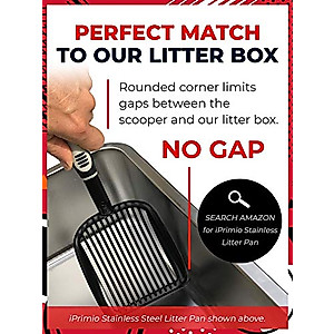 iPrimio Cat Litter Scooper with Deep Shovel - Non Stick Plated Aluminum Scoop - Modern Scooper Holder -Works with All Metal and Plastic Scoopers