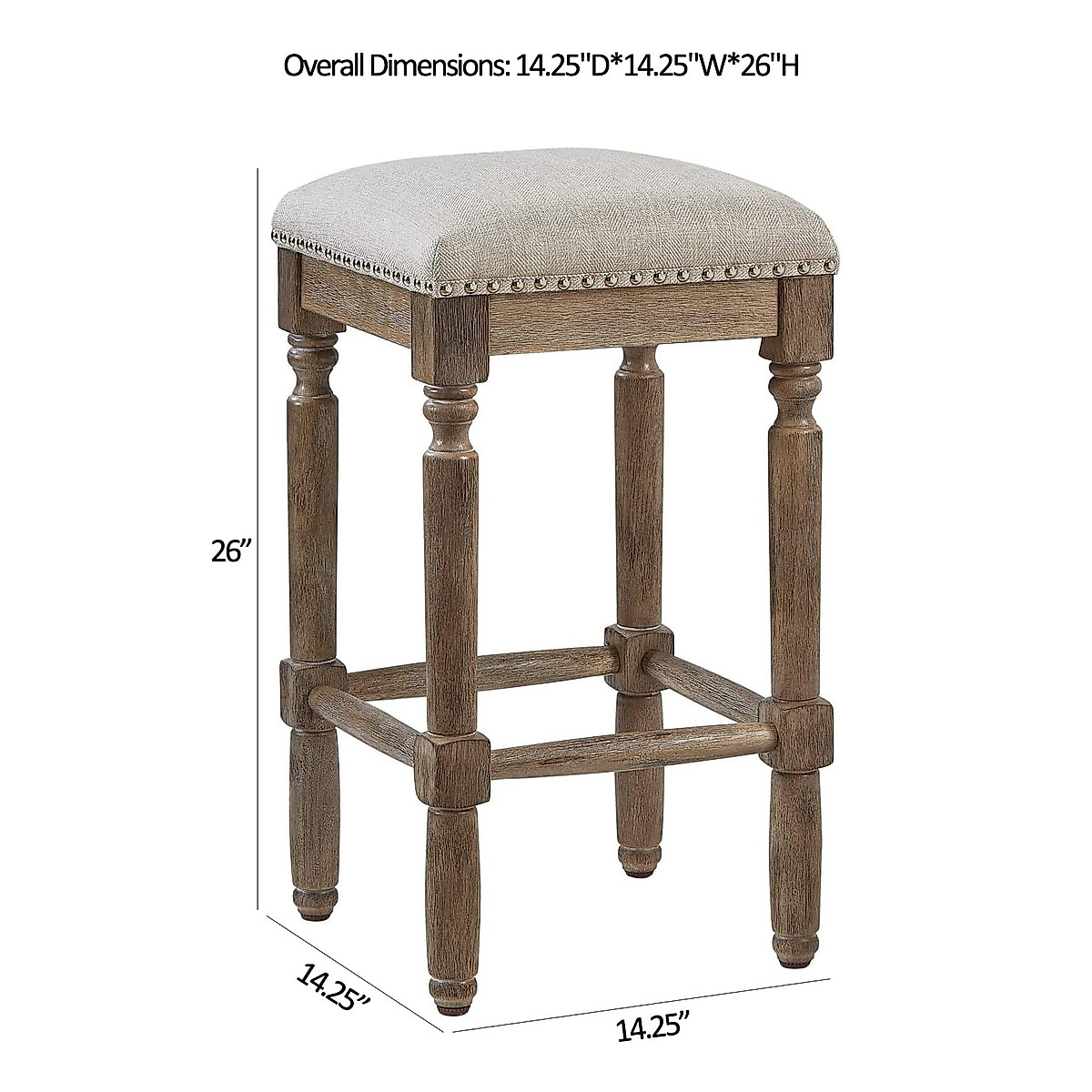 Ball & Cast Counter Height Barstool Upholstered Counter Stool Weathered Oak Finish 2-Pack 26" H