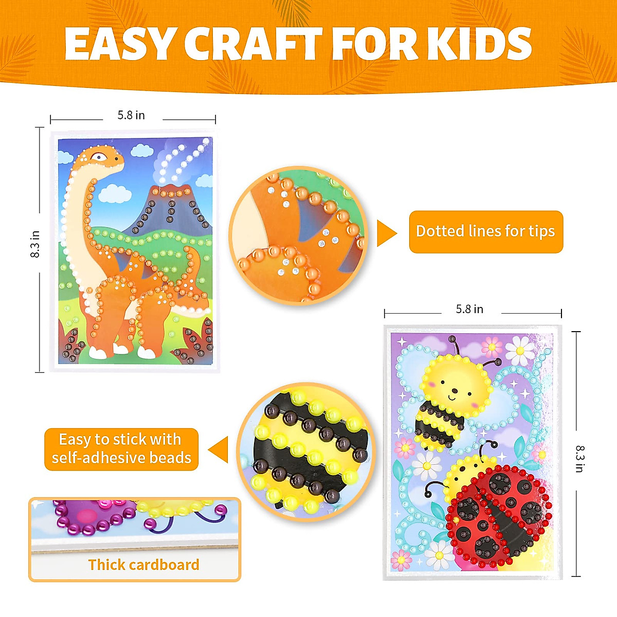 VKPI Bead Art Painting Kit for Kids, Diamond Bead Crafts Mosaic Kits, Preschool Learning Education Supply, Fun Toy for Kids Ages 4-8, Christmas Birthday Gifts, Easter Basket Stuffers, 4 Pieces