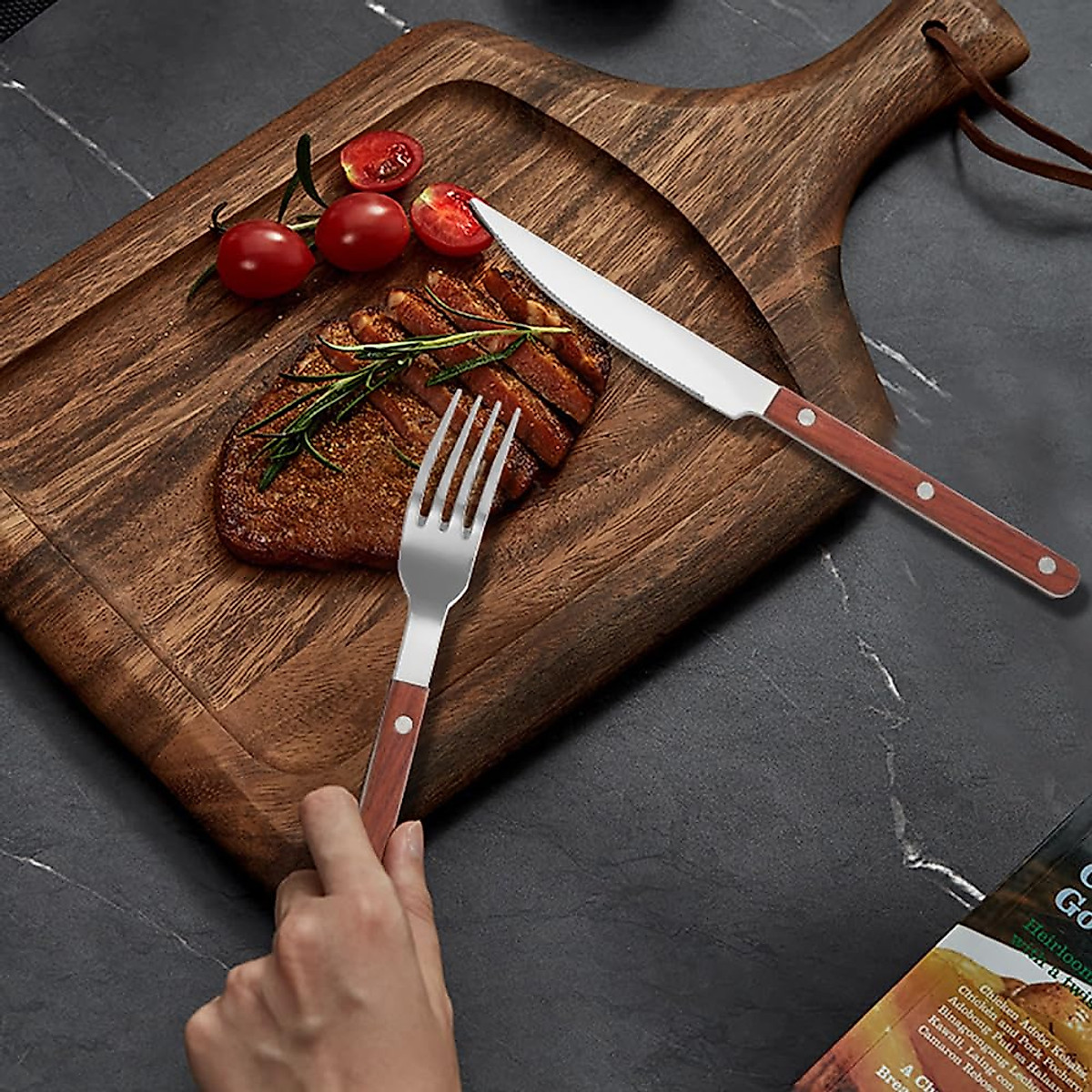 Wooden Handle Flatware Set for 6, 30-Pieces Silverware Set Food-Grade Stainless Steel Cutlery Kitchen Utensils Set Apartment Essentials Dishwasher Safe Wedding Banquet Best Gift Combo