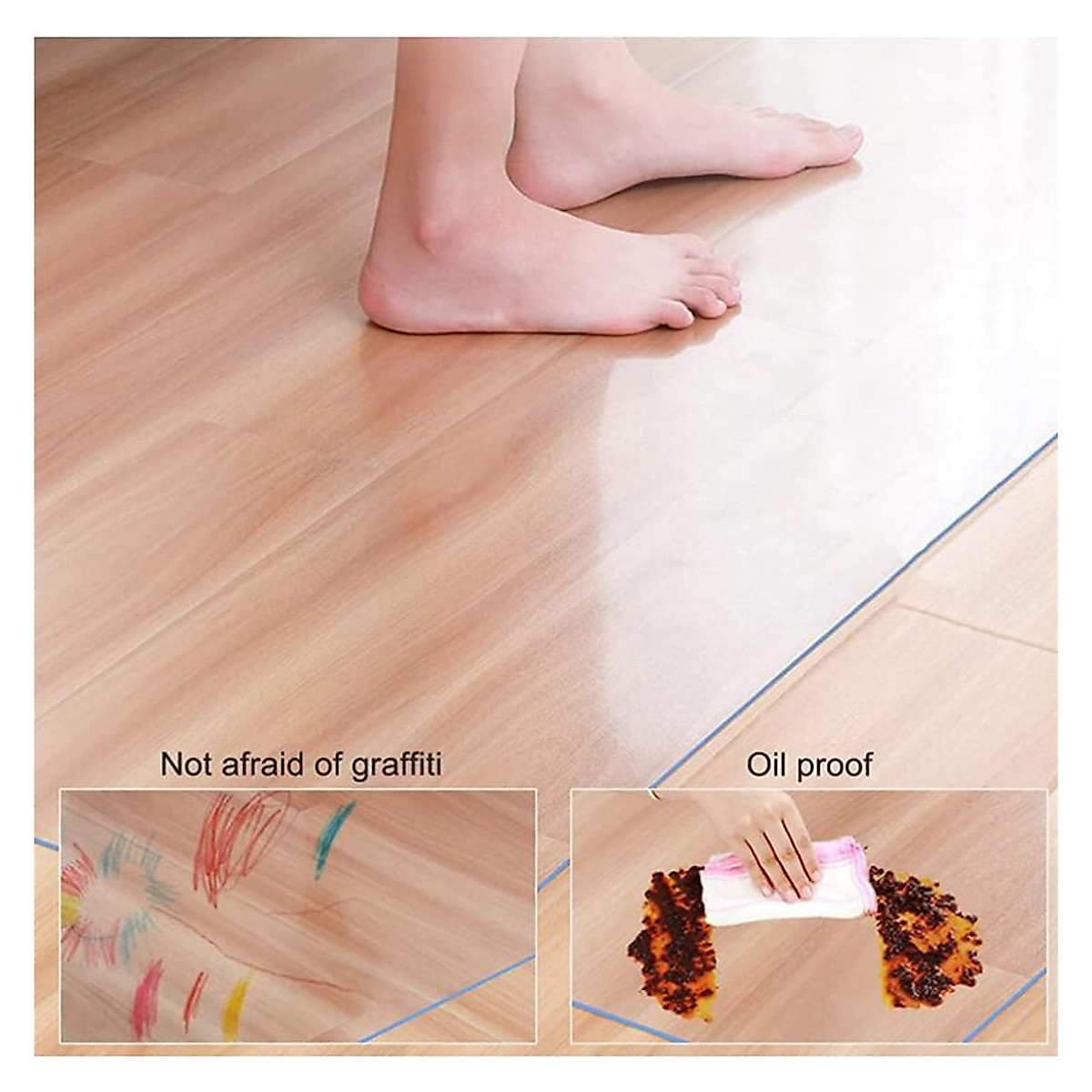 Clear PVC Desk Chair Mat Chair Mat,PVC Non-slip Transparent Rectangle Floor Protector,Home Office Anti Scratch Rolling Chair Mats,for Carpet,Under Tables,FurnitureThick 1mm,100-600cm length,Non-slip E