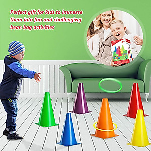 NONZERS Carnival Games Set, 4 in 1 Bean Bags Ring Toss Game with 12 Bean Bags, 12 Ring Toss, 6 Plastic Cones and One Toss Banner for Kids Birthday Carnival Party Outdoor Indoor Games Supplies
