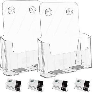 MaxGear Acrylic Brochure Holder 8.5x11 inches 2Pack, Acrylic Literature Holder Flyer Holder Pamphlet Holder Rack Card Holder Plastic Booklet Display Stand for Magazine with Clear Business Card Holder
