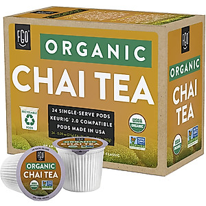 Organic Chai Black Tea K-Cup Pods, 24 Pods by FGO - Keurig Compatible - Naturally Occurring Caffeine, Premium Black Tea is USDA Organic, Non-GMO, & Recyclable