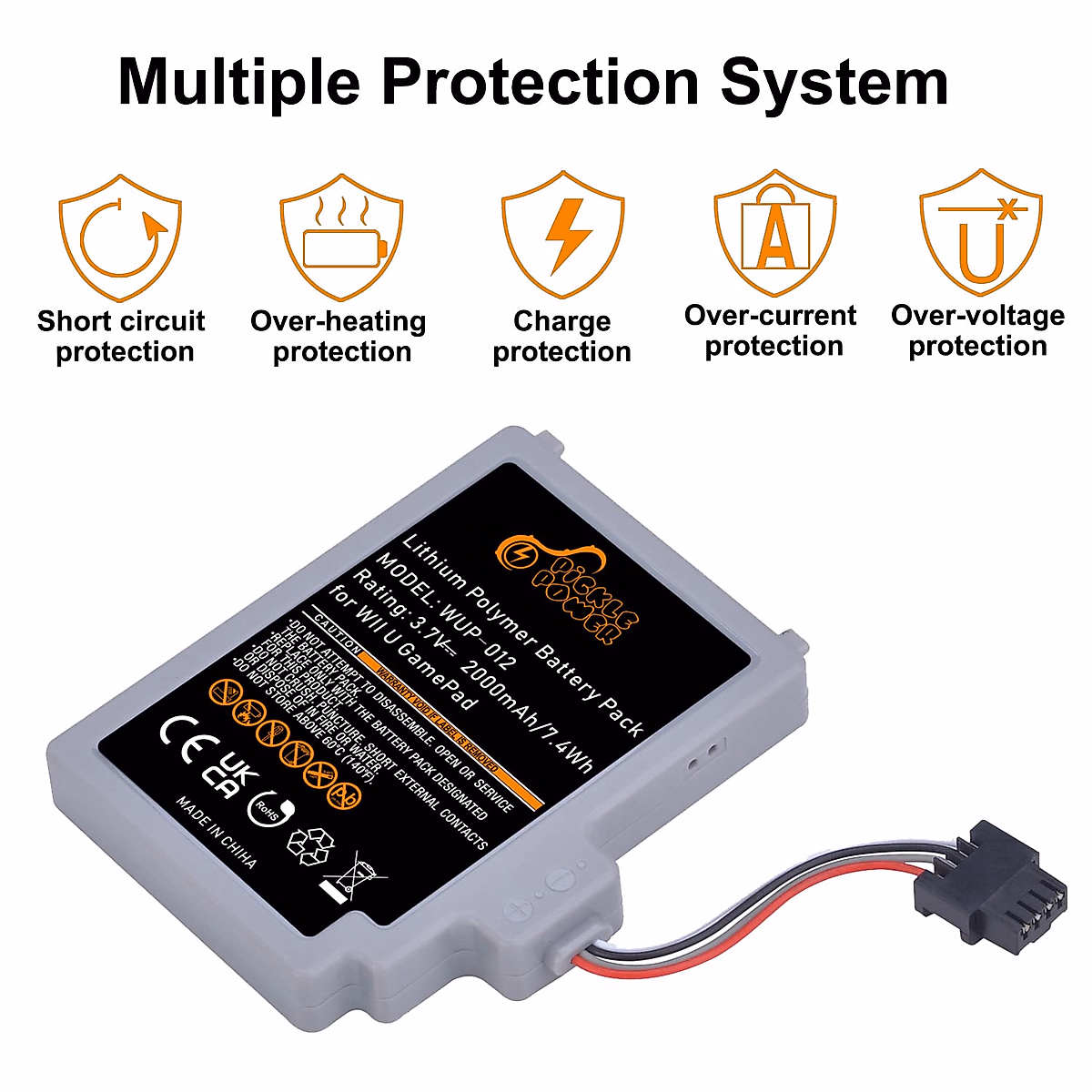 Pickle Power Wii U Gamepad Battery WUP-012 WUP-010 Rechargeable Battery Pack for Nintendo Wii U Gamepad