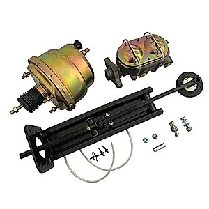BST BSSP Universal Firewall Mount Power Brake Pedal Assembly w/ 7" Dual Booster & Master Underdash Mount Master Cylinder Disc Kit Standard Cast Iron & Zinc Plated