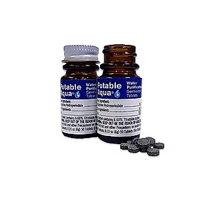 Potable Aqua Water Purification Tablets, Portable and Effective Water Purification Solution for Camping, Hiking, Emergencies, Natural Disasters and International Travel, Two 50ct Bottles, Blue