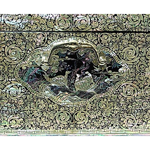 Mother of Pearl Inlay Decorative Long Life Symbols Design Lacquer Wooden Handcrafted Art Jewelry Wedding Trinket Keepsake Treasure Box Ring Case Chest Organizer