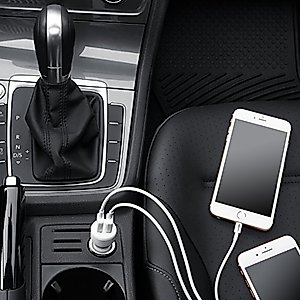 AmazonBasics Dual-Port USB Car Charger Adapter for Apple and Android Devices, 4.8 Amp, 24W, White