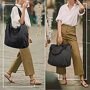 SMRITI Large Size Canvas handbags for women，shoulder bag with hand, hobo bags for women with Zipper Closure and metal concealed buckle(Black)