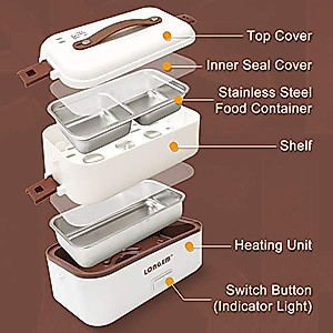 Electric Lunch Box Portable Food Warmer for Home Office Work 110V Double Layers 304 Stainless Steel with Removable Compartments Food Container with Spoon (2 Layers)
