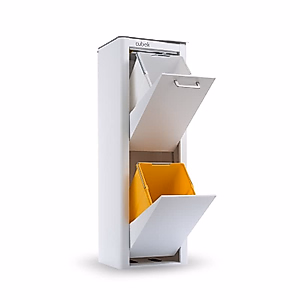 DON HIERRO - CUBEK - Recycling bin, Trash can Unit, Waste bin, Cabinet with 2 tilt-Out compartments. - White